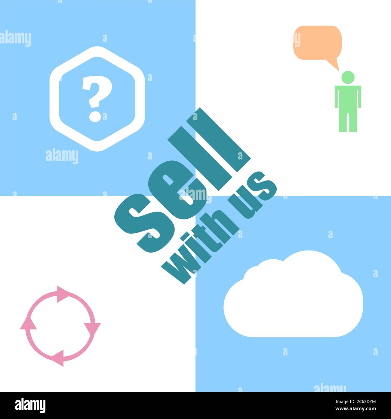 Text Sell with Us. Business concept . Infographic dashboard ui ...