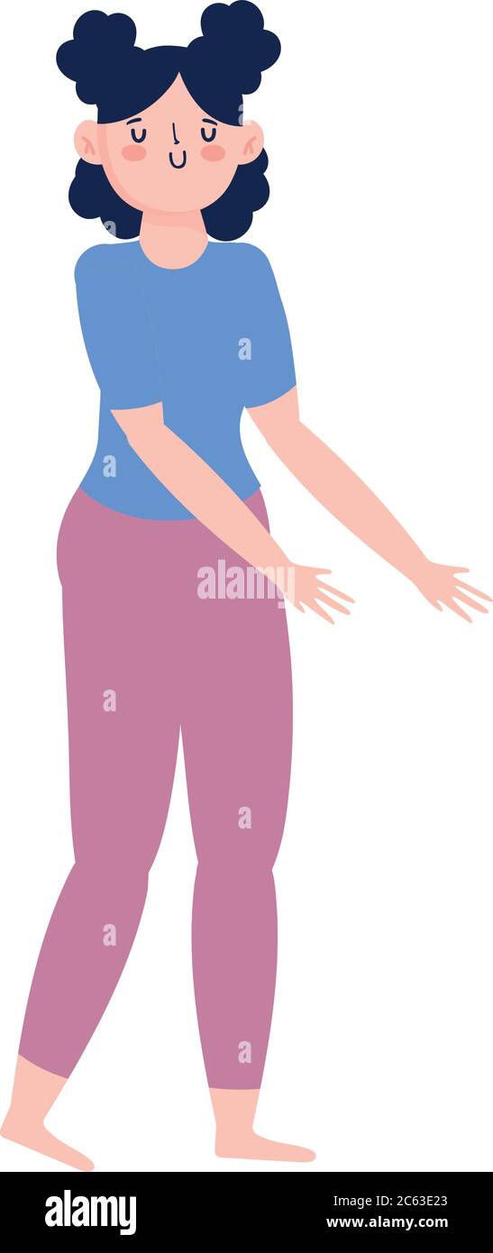 young woman character standing isolated design icon white background ...