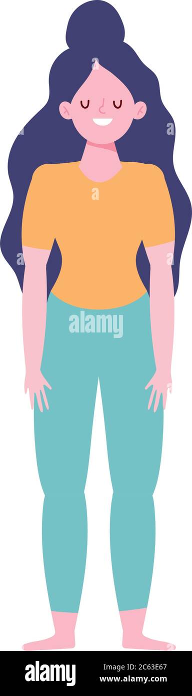 young woman character standing isolated design icon white background ...