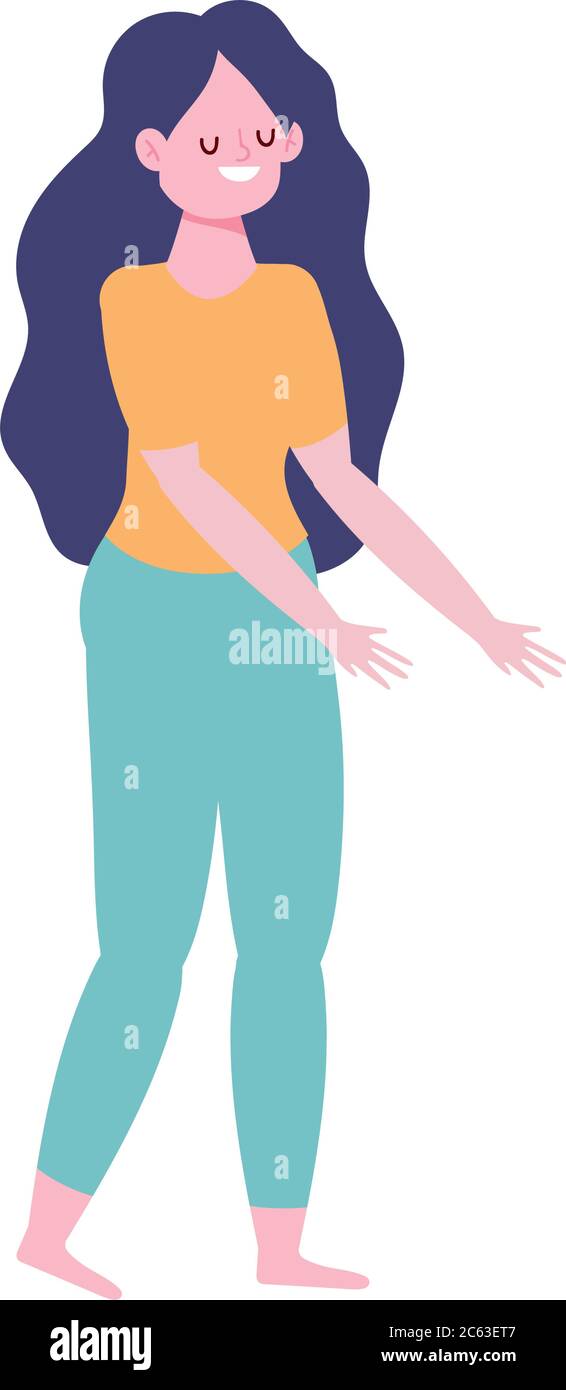 young woman character standing isolated design icon white background ...