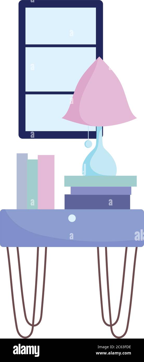 home interior table with lamp and books isolated design icon white ...