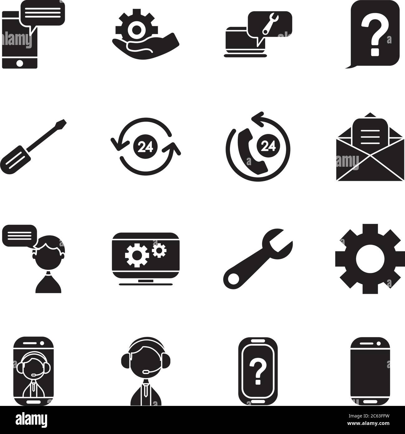 screwdriver tool and support service icon set over white background ...
