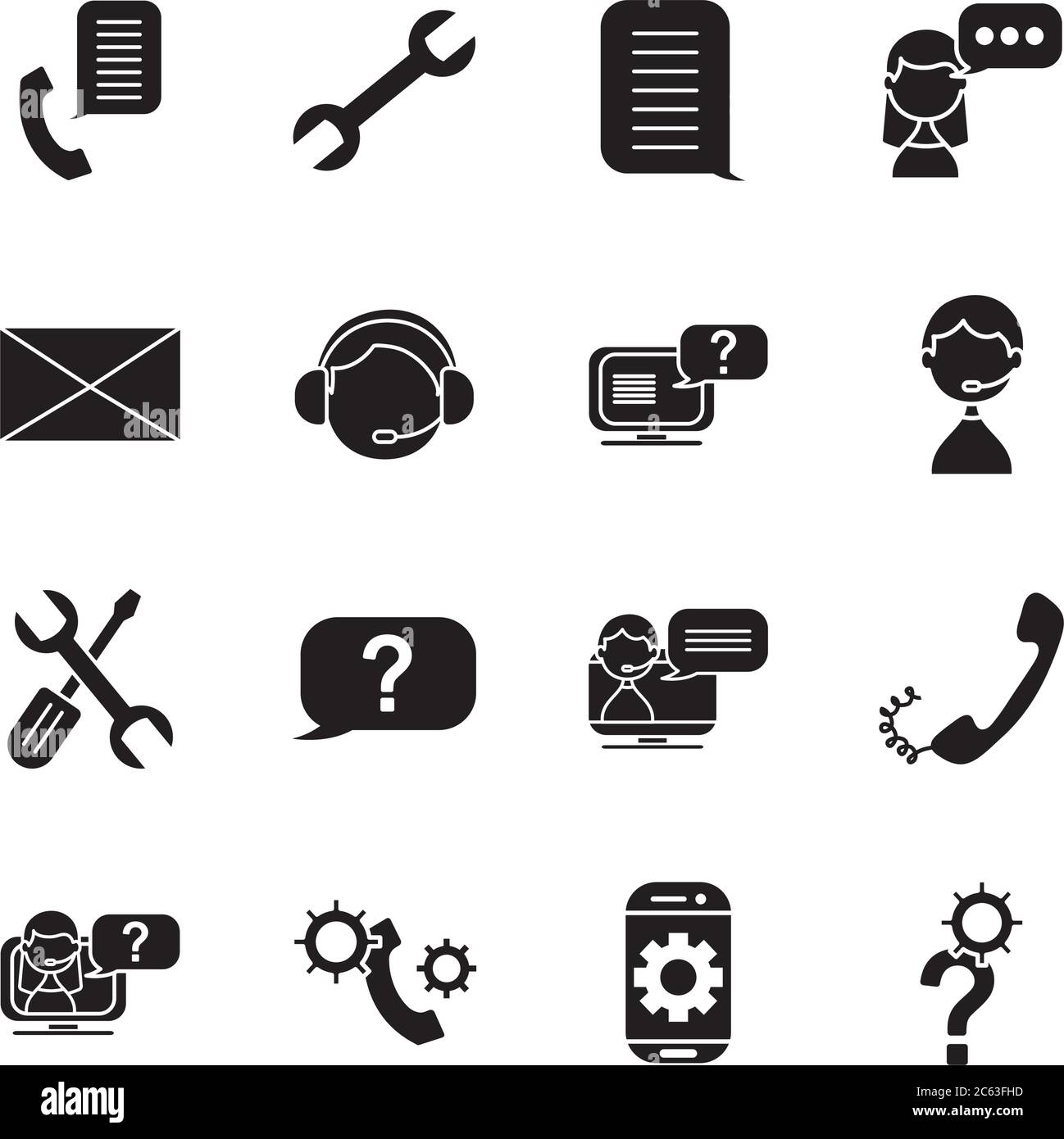 question mark and support service icon set over white background ...