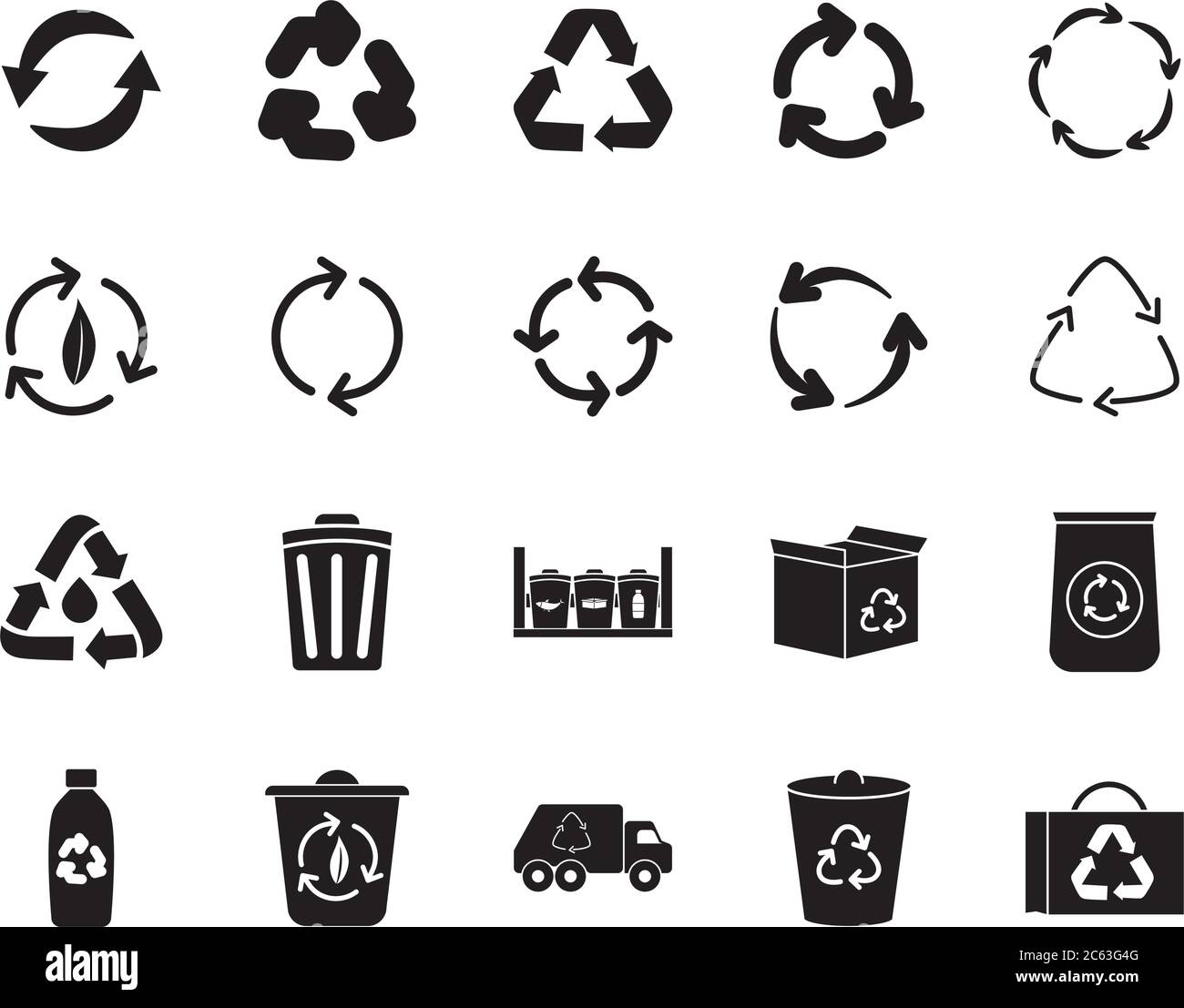 recycle symbols and recycling icon set over white background ...