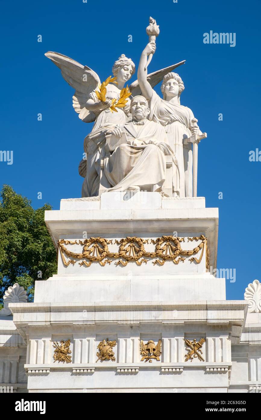 Detail of the Benito Juarez hemicycle at the Alameda Central Park in ...