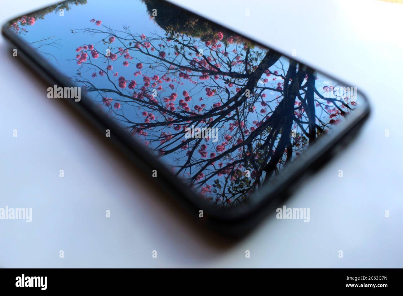 Phone with reflection on screen Stock Photo - Alamy