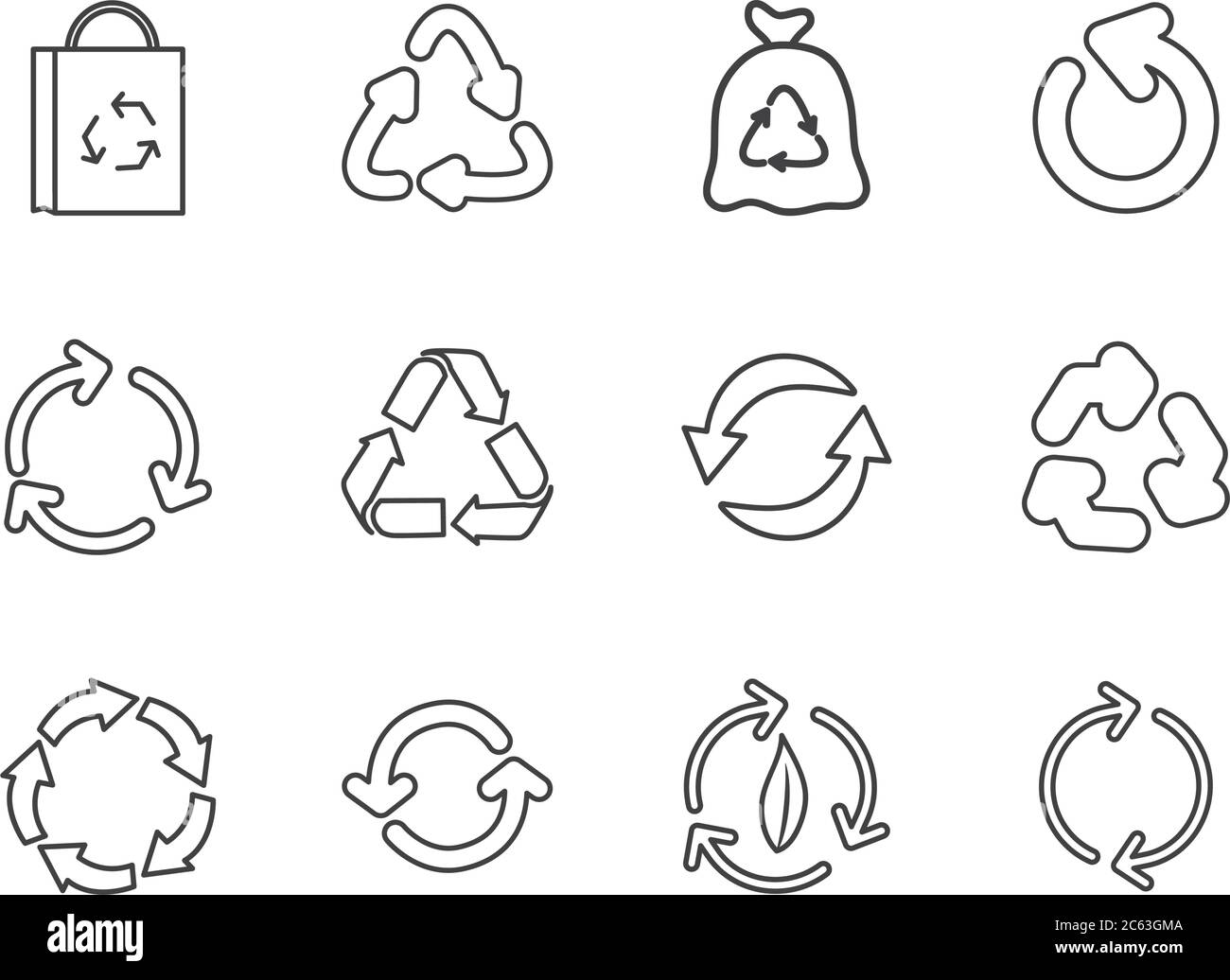 arrows and recycle icon set over white background, line style, vector ...