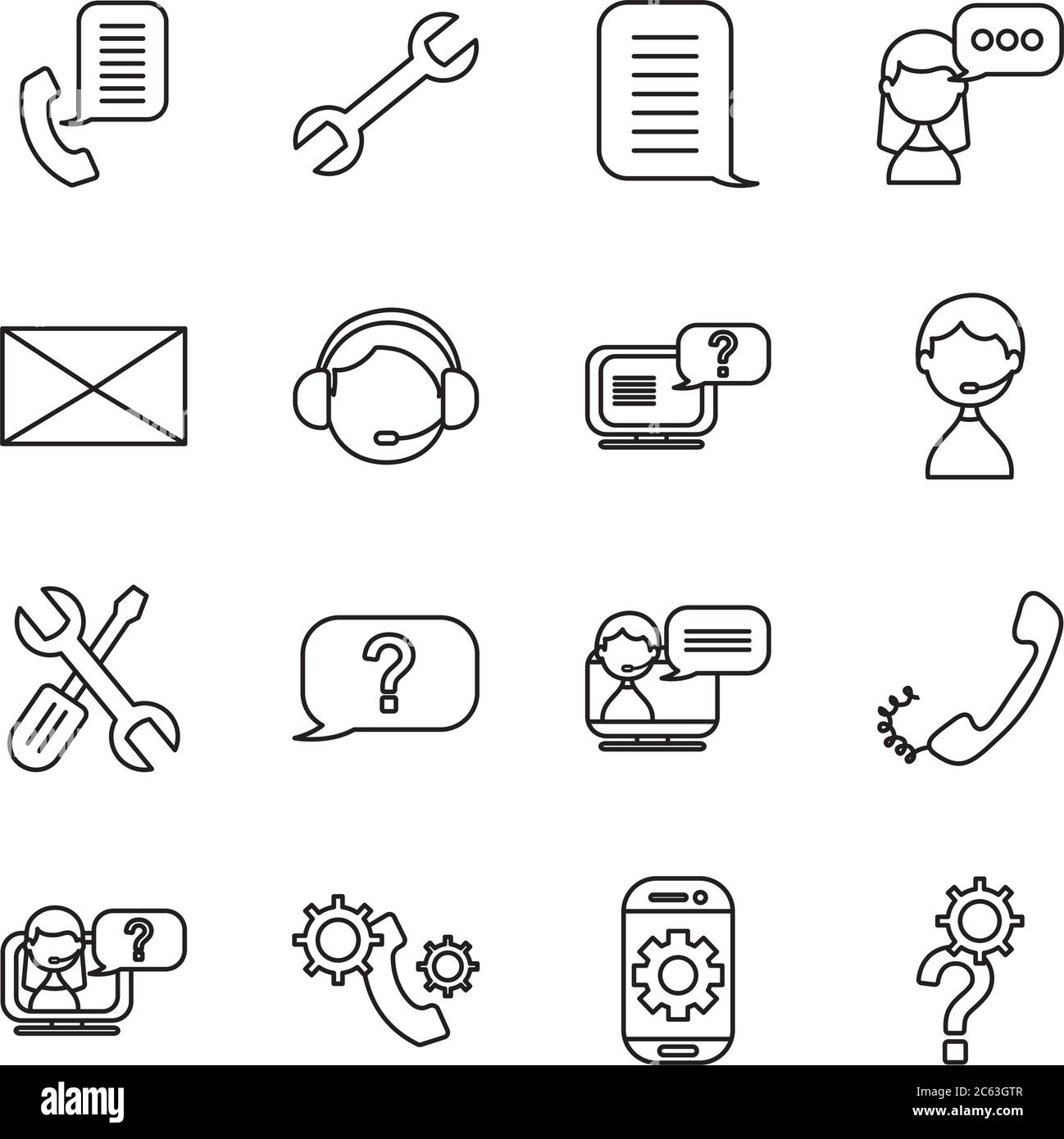 question mark and support service icon set over white background, line ...