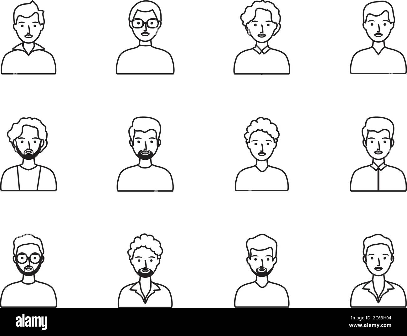 cartoon men icon set over white background, line style, vector ...