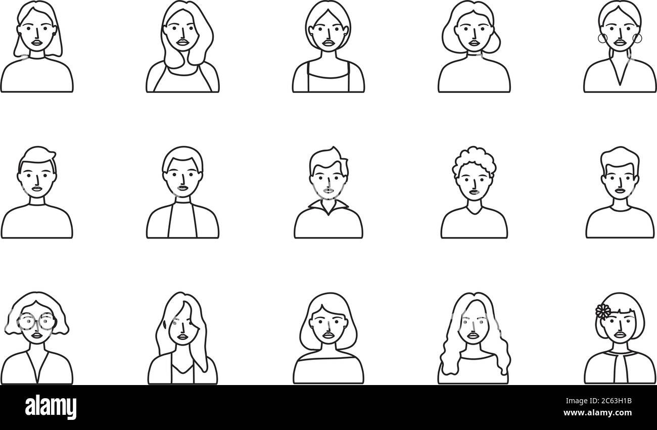 Avatar Woman And People Icon Set Over White Background Line Style