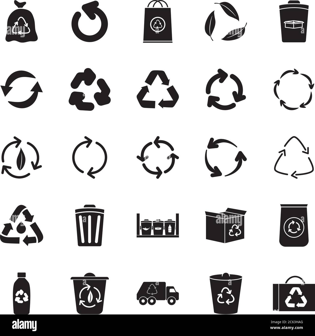 recycling truck and recycling icon set over white background ...