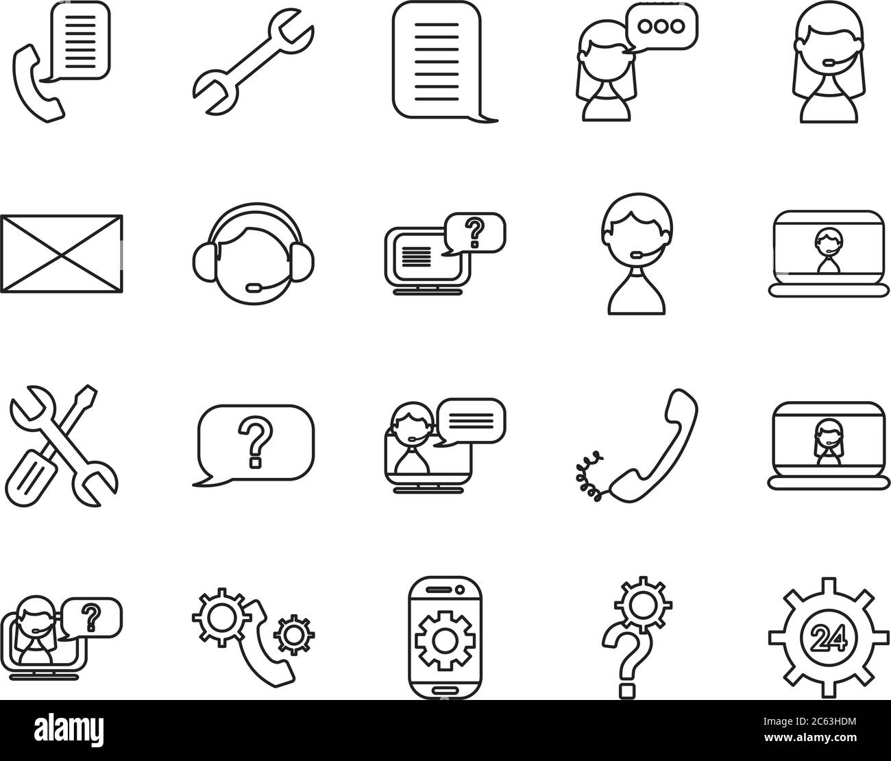 repair tools and support service icon set over white background, line ...