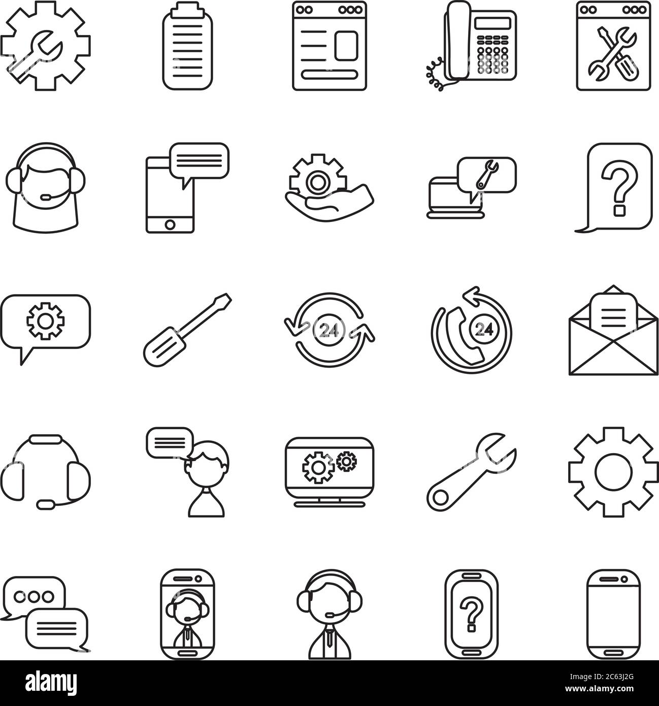 clipboard and support service icon set over white background, line ...