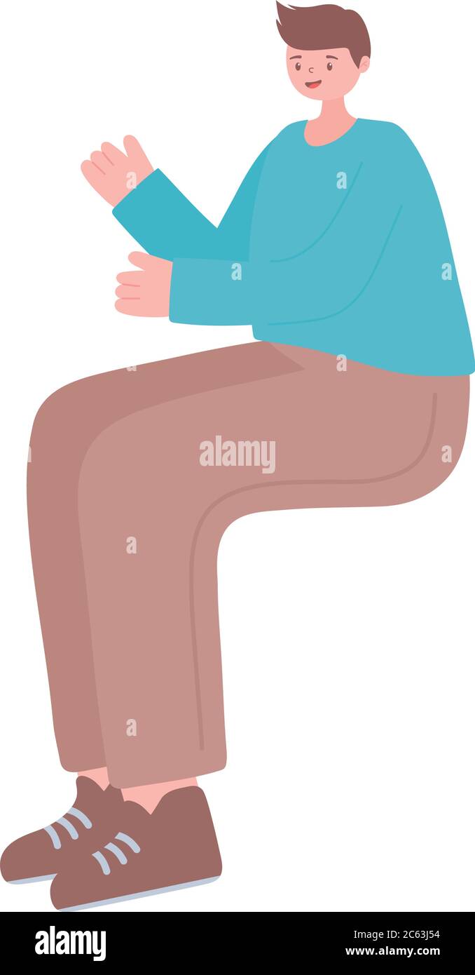 young man sitting gesture isolated design icon white background vector ...