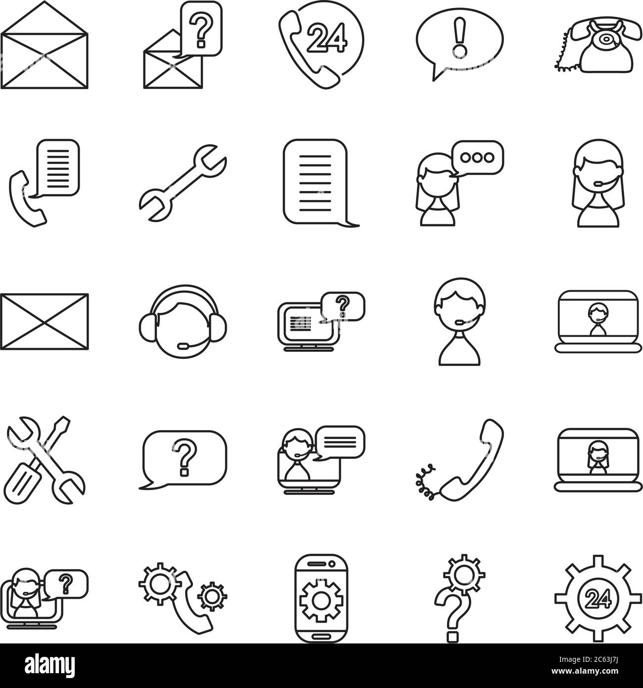 computers and support service icon set over white background, line ...