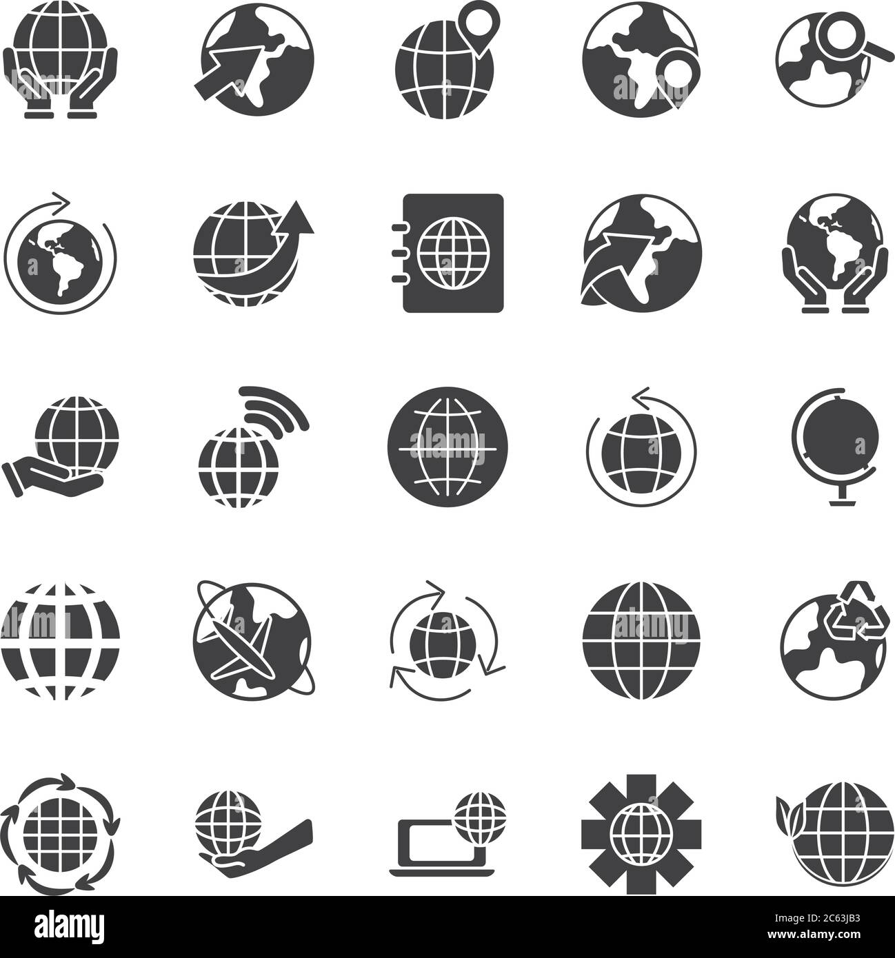 laptop computer and world icon set over white background, silhouette ...