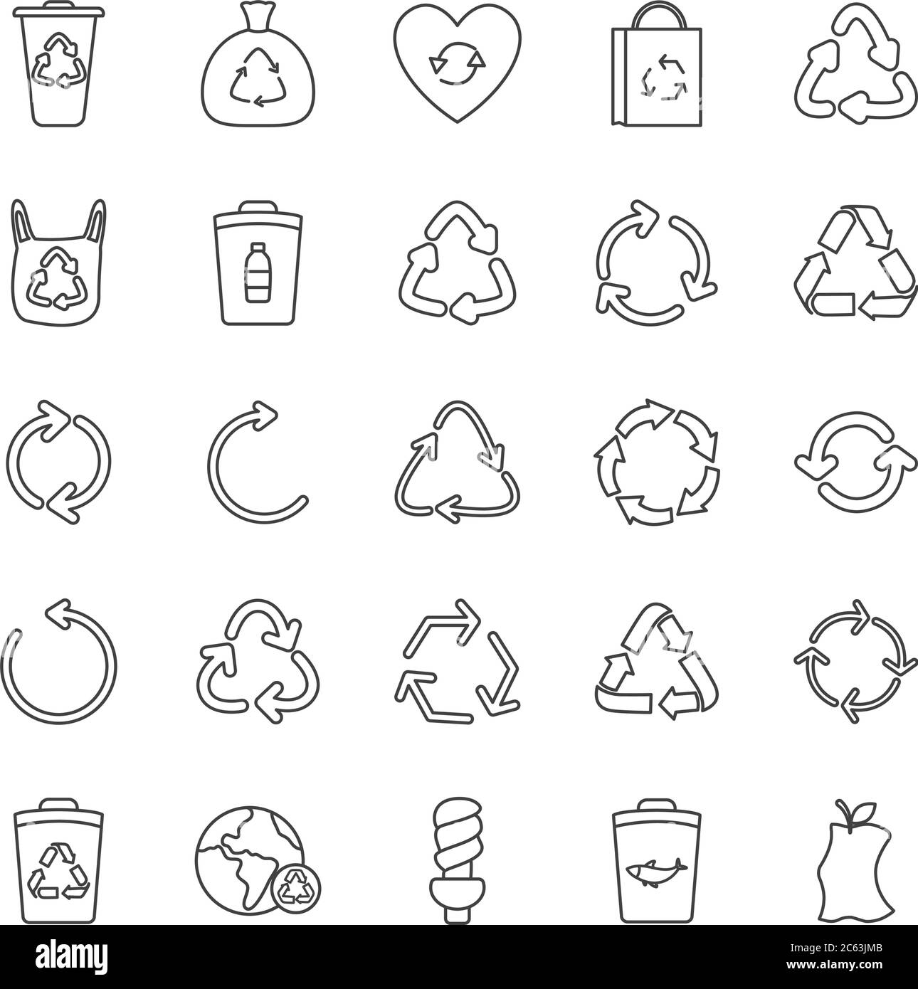 Earth Planet And Recycle Icon Set Over White Background Line Style Vector Illustration Stock