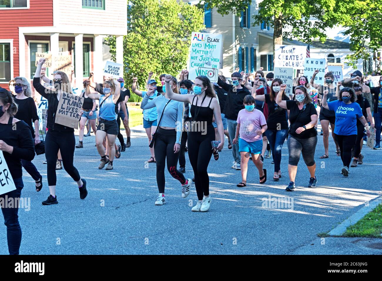 Bar Harbor, Maine, USA. 06 July, 2020. Marchers in a protest led by the ...