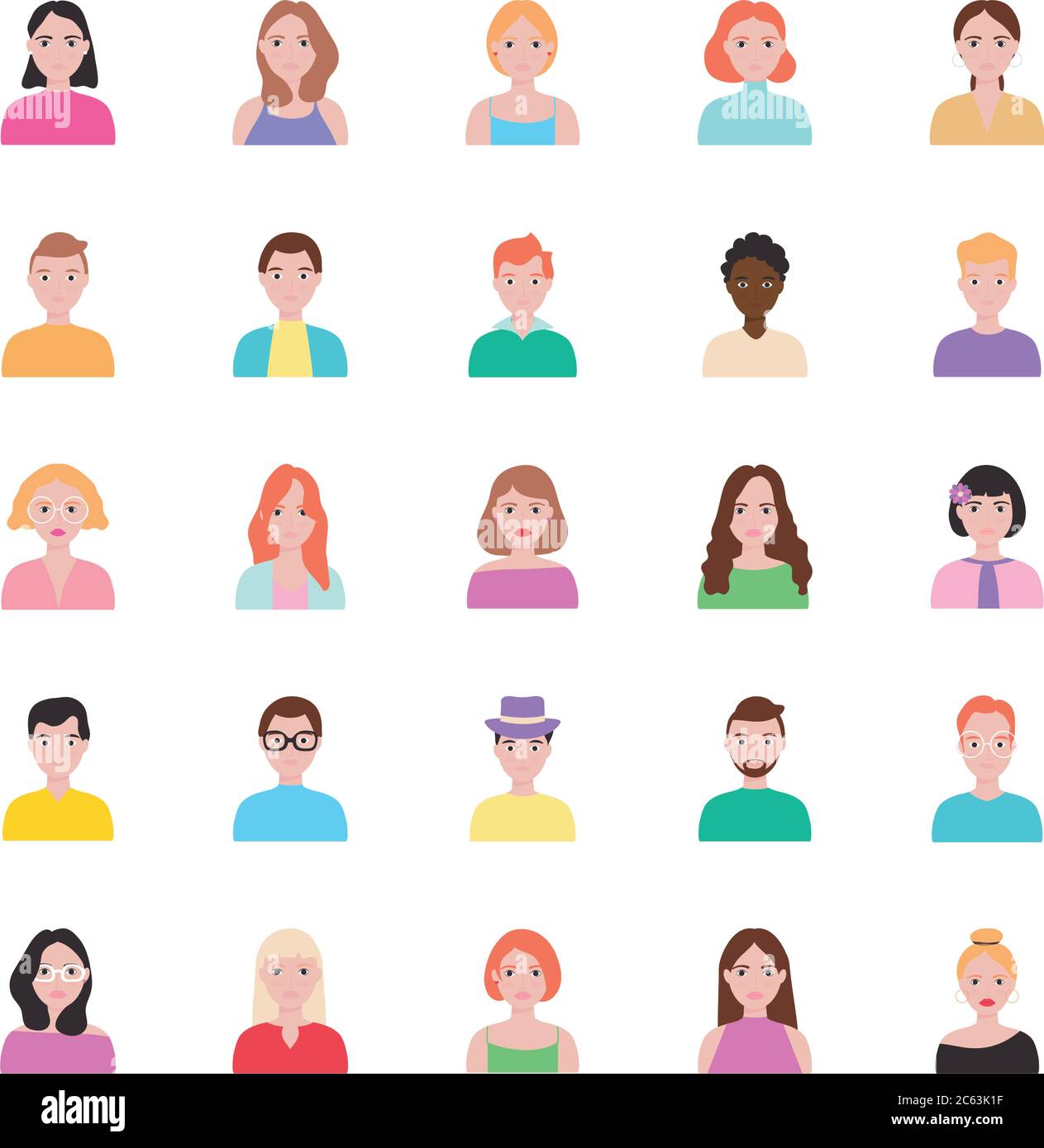 cartoon young people icon set over white background, flat style, vector ...