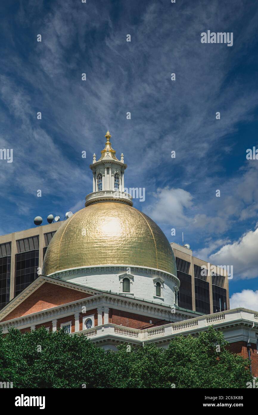 Gold Dome in Boston Sky Stock Photo - Alamy