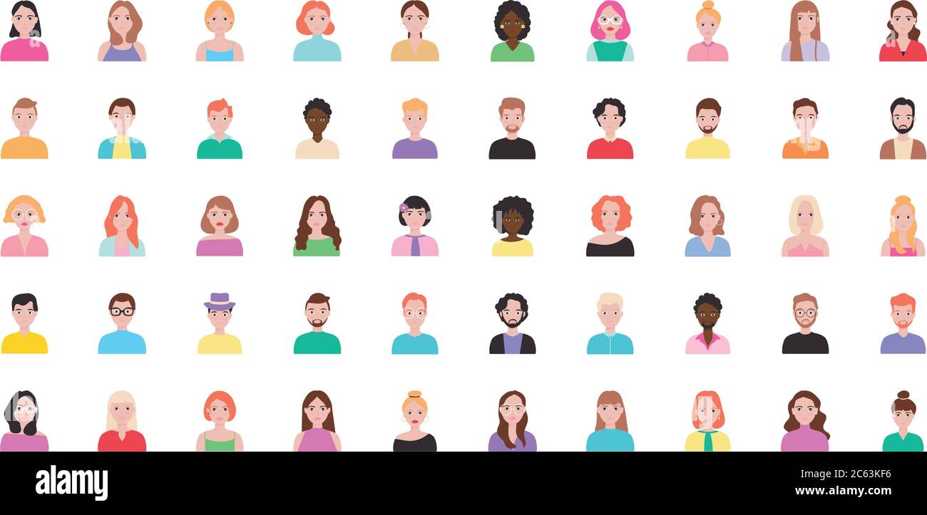 cartoon people icon set over white background, flat style, vector ...