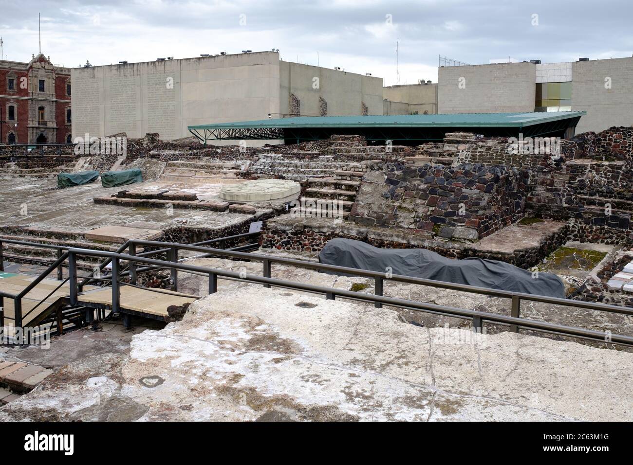 Pre-hispanic ruins of the aztec city of Tenochtitlan situated on the ...