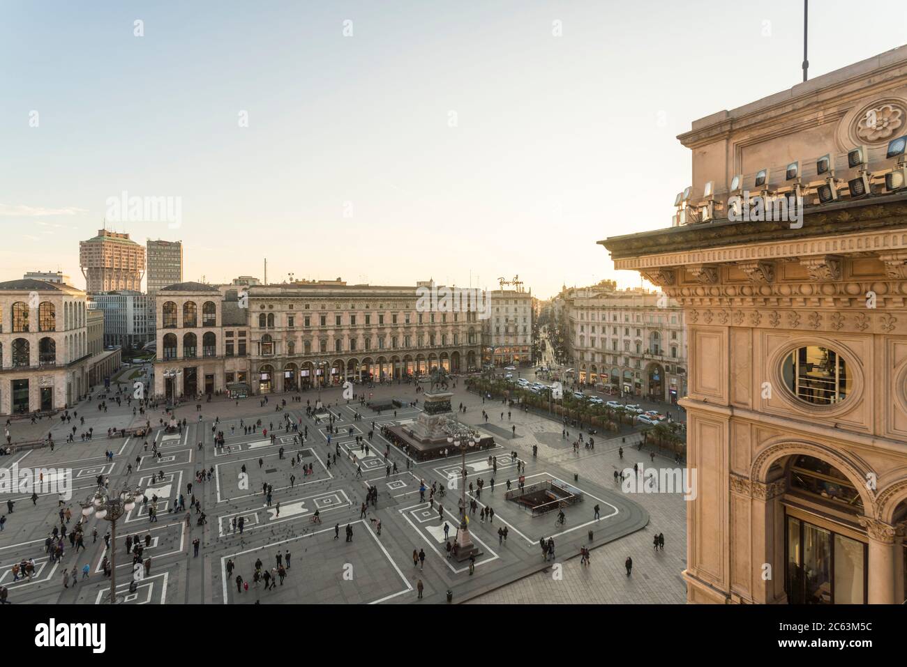 the Cathedral Square (Doumo) in Milan seen from the Galleria Vittorio ...