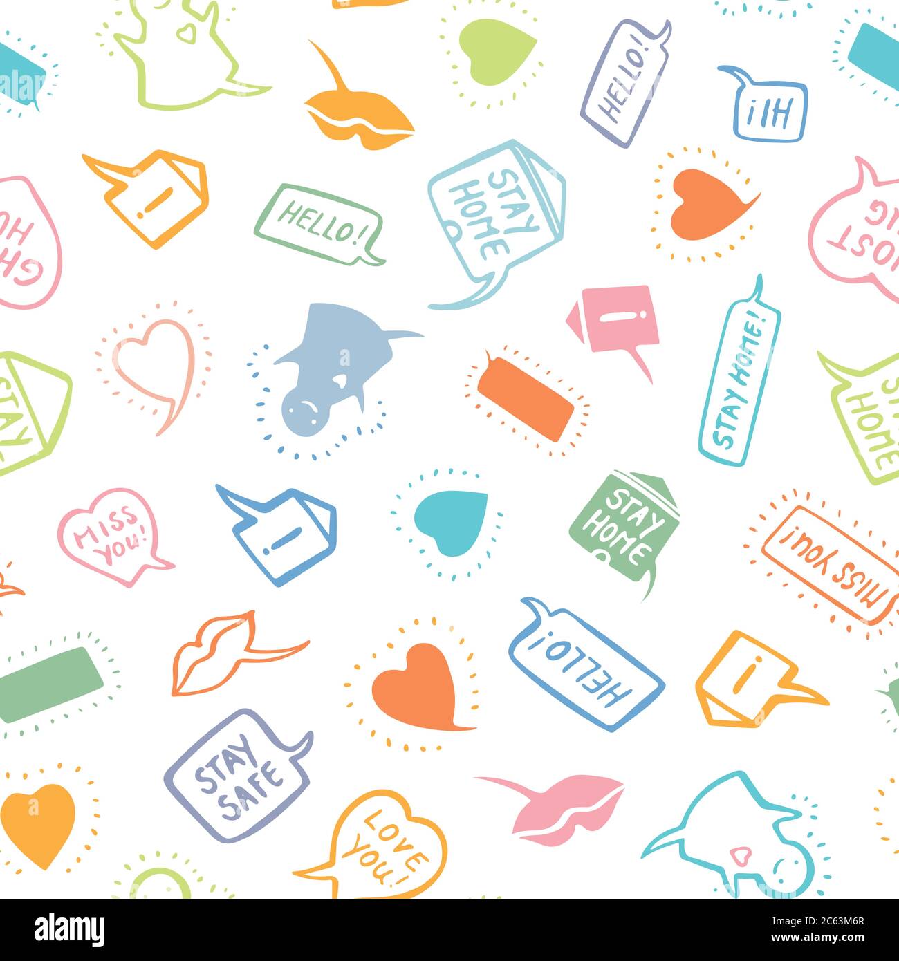 Vector social distancing comic style doodle pattern, greeting card ...
