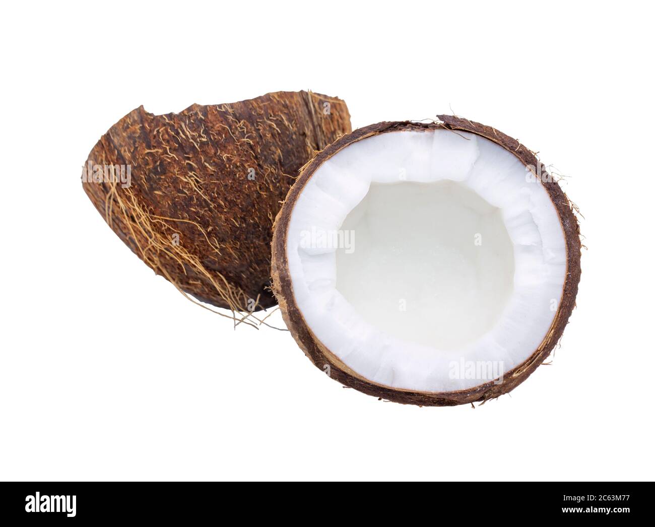 Coconut. Half coconut isolated on white background. View from above ...