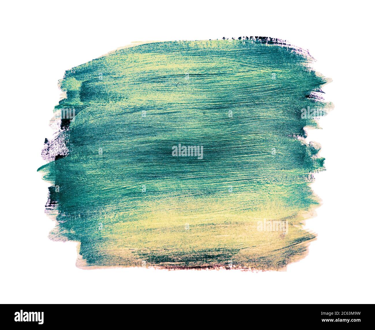 Color a wide square smear of paint. Layers are blue, gold, and pink ...