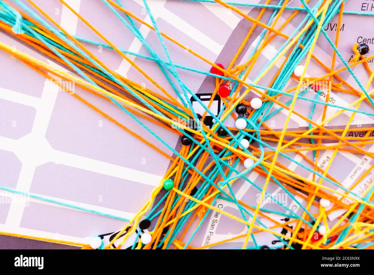 Pin string map hi-res stock photography and images - Alamy