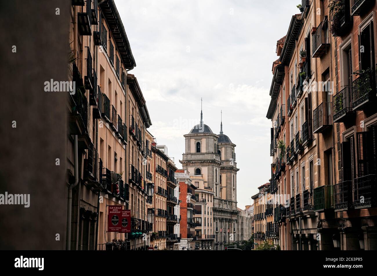 Traditional architecture of old district of Madrid with colorful ...