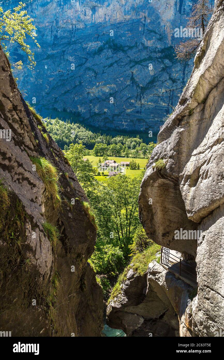 Trummelbach waterfall inside the mountain in Switzerland Stock Photo ...