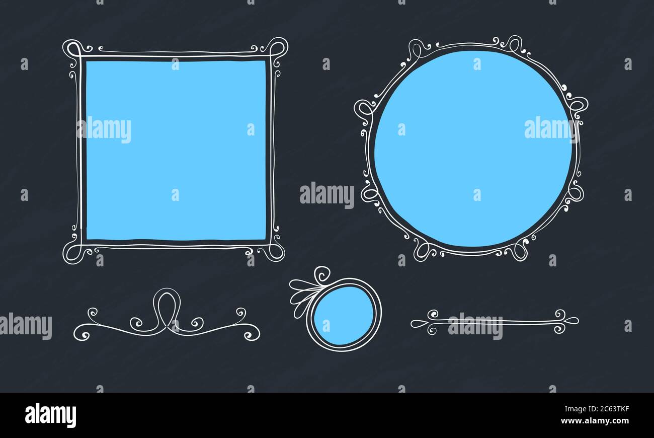 Photo frames vintage, Doodle style. Frame set. Square, round and ...