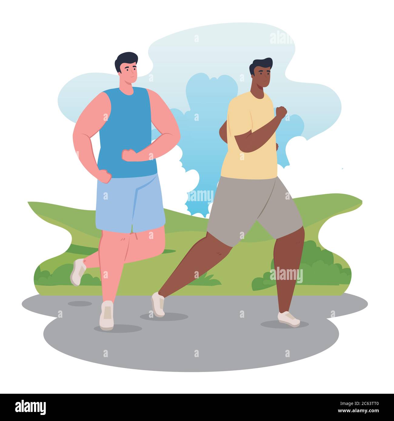 men marathoners running sportive, young men run competition or marathon ...