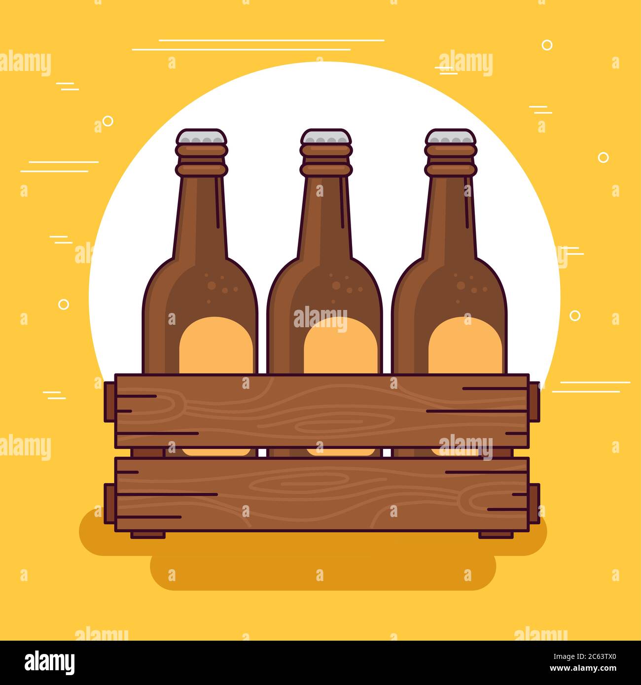 beers set in the wooden box, on yellow background Stock Vector Image ...