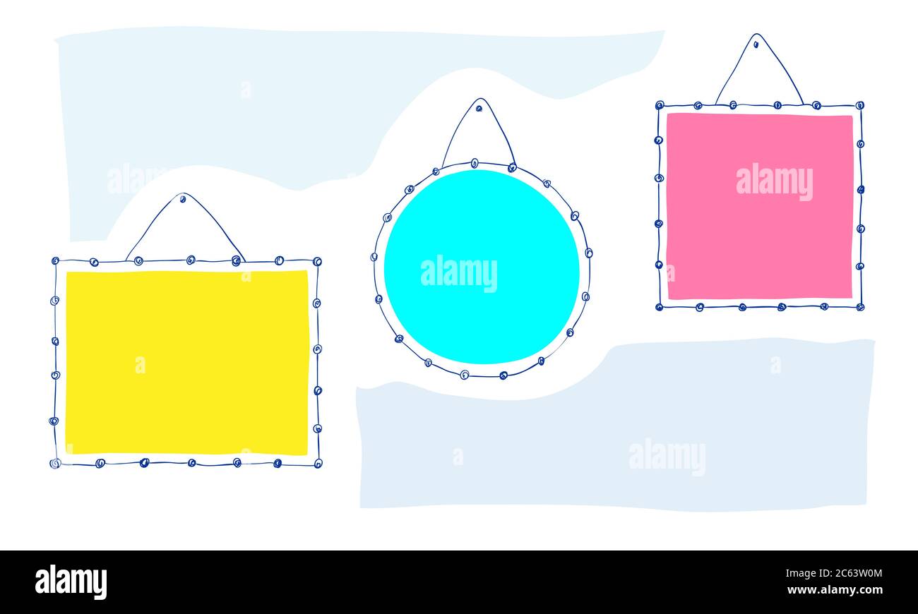 Photo frames vintage, Doodle style. Frame set. Square, round and ...