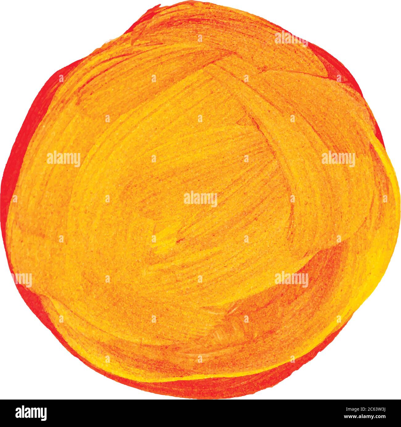 A round spot of scarlet paint. Bright acrylic paint. Brush stroke ...