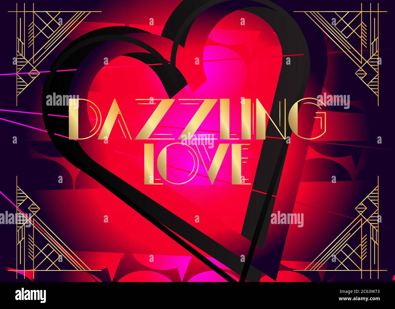 Art Deco Dazzling Love text. Decorative greeting card, sign with ...