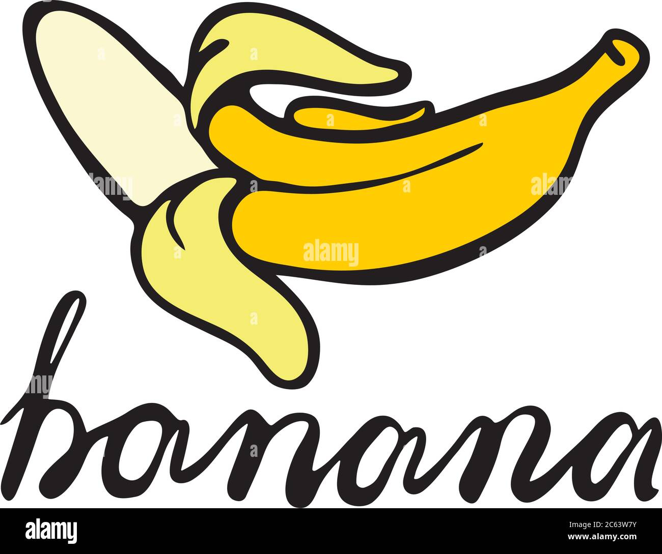 Drawing of a banana drawn by hand. Black outline. Sketch style ...