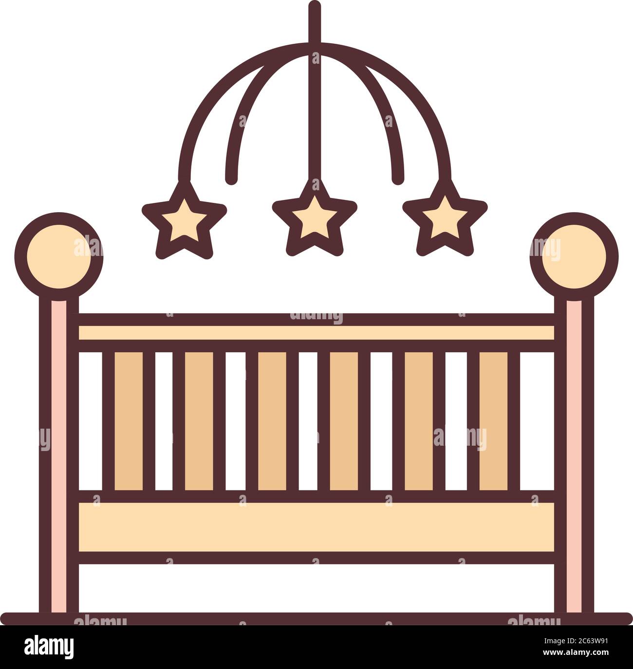 baby little crib with mobile toy, welcome newborn line and fill design ...