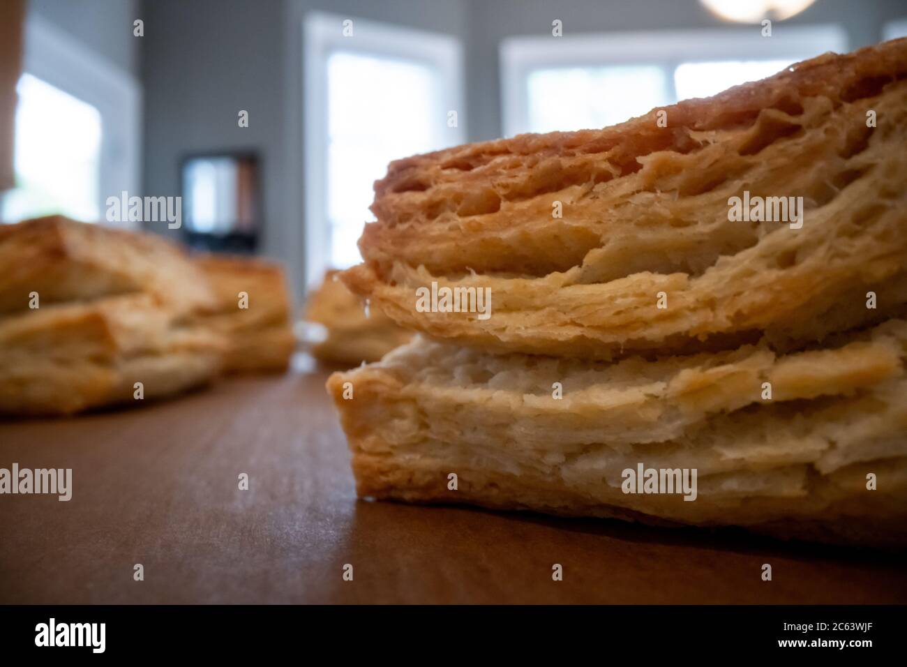 Layers of Flaky Square Biscuits from low angle Stock Photo - Alamy