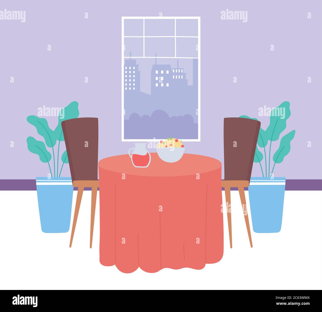 restaurant interior table with food and beverage, window chairs and ...