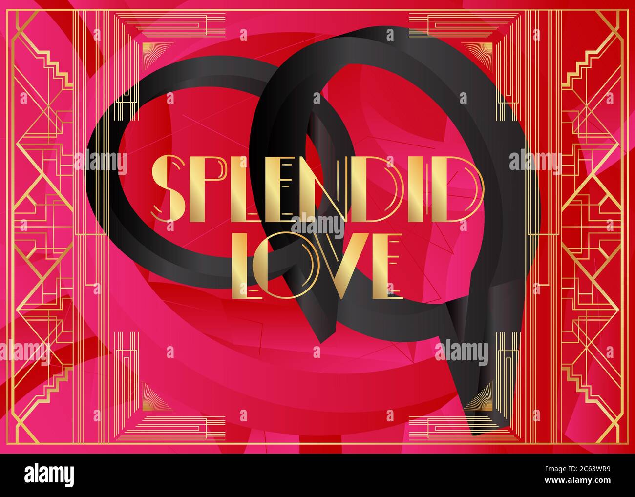 Art Deco Splendid Love text. Decorative greeting card, sign with ...