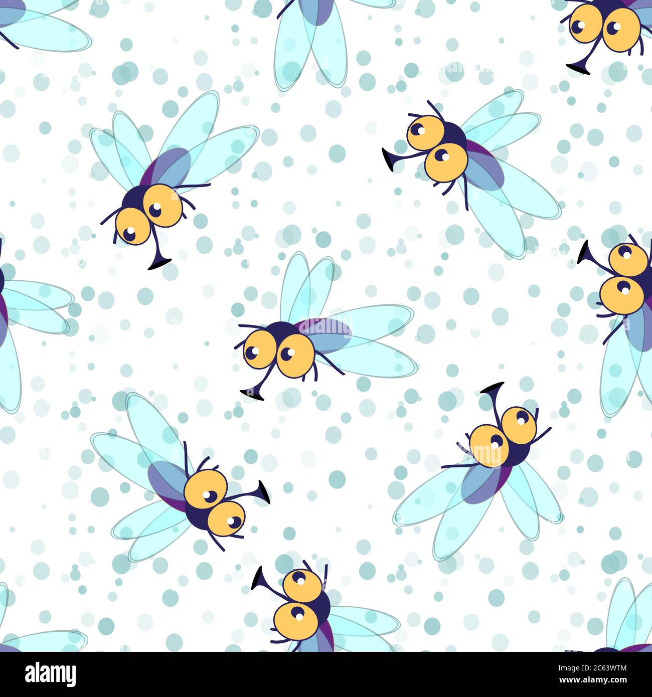 Seamless vector background with cartoon flies. EPS-10 Stock Vector ...