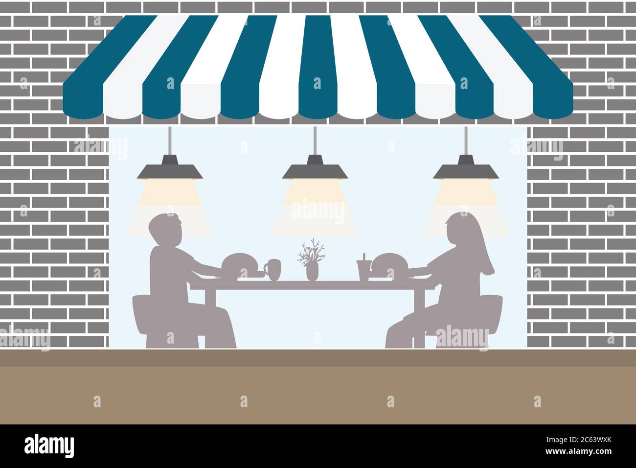 Food and drink and social distancing concept.Couple man and woman ...