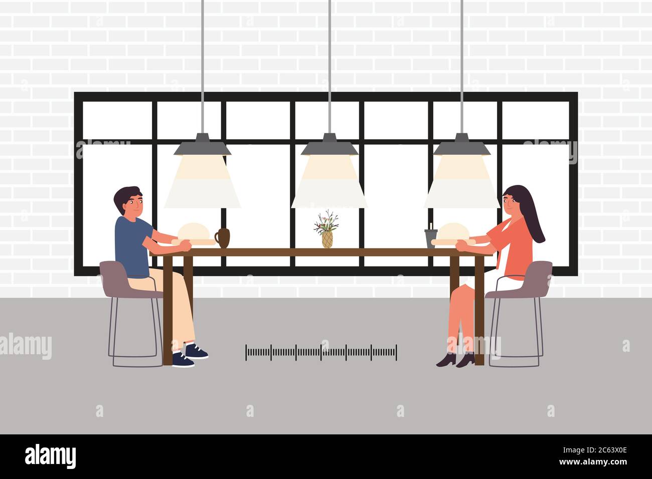 Food and drink and social distancing concept.Couple man and woman ...