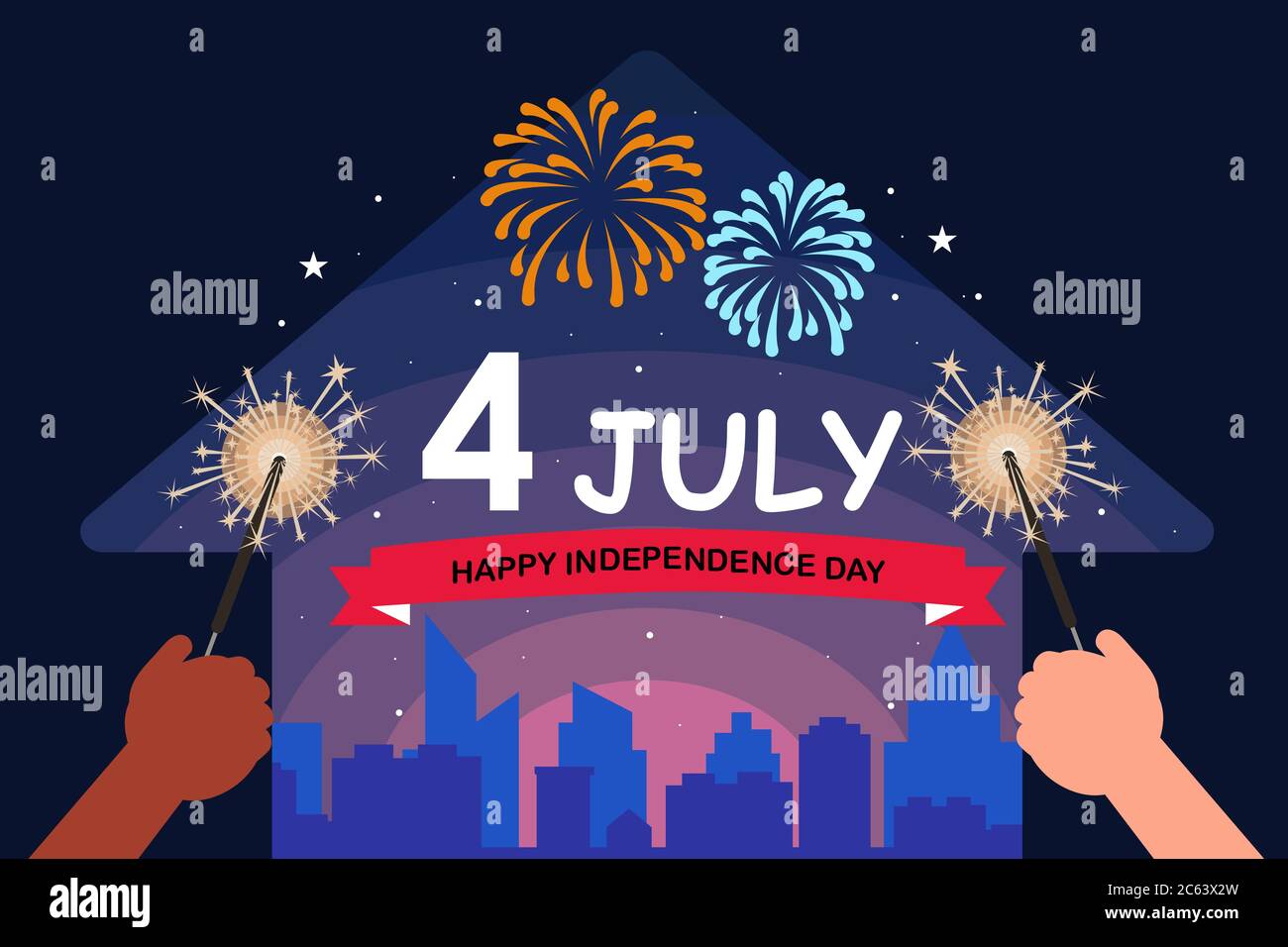 4th of July with U.S. America background.Independence Day.Flat style ...