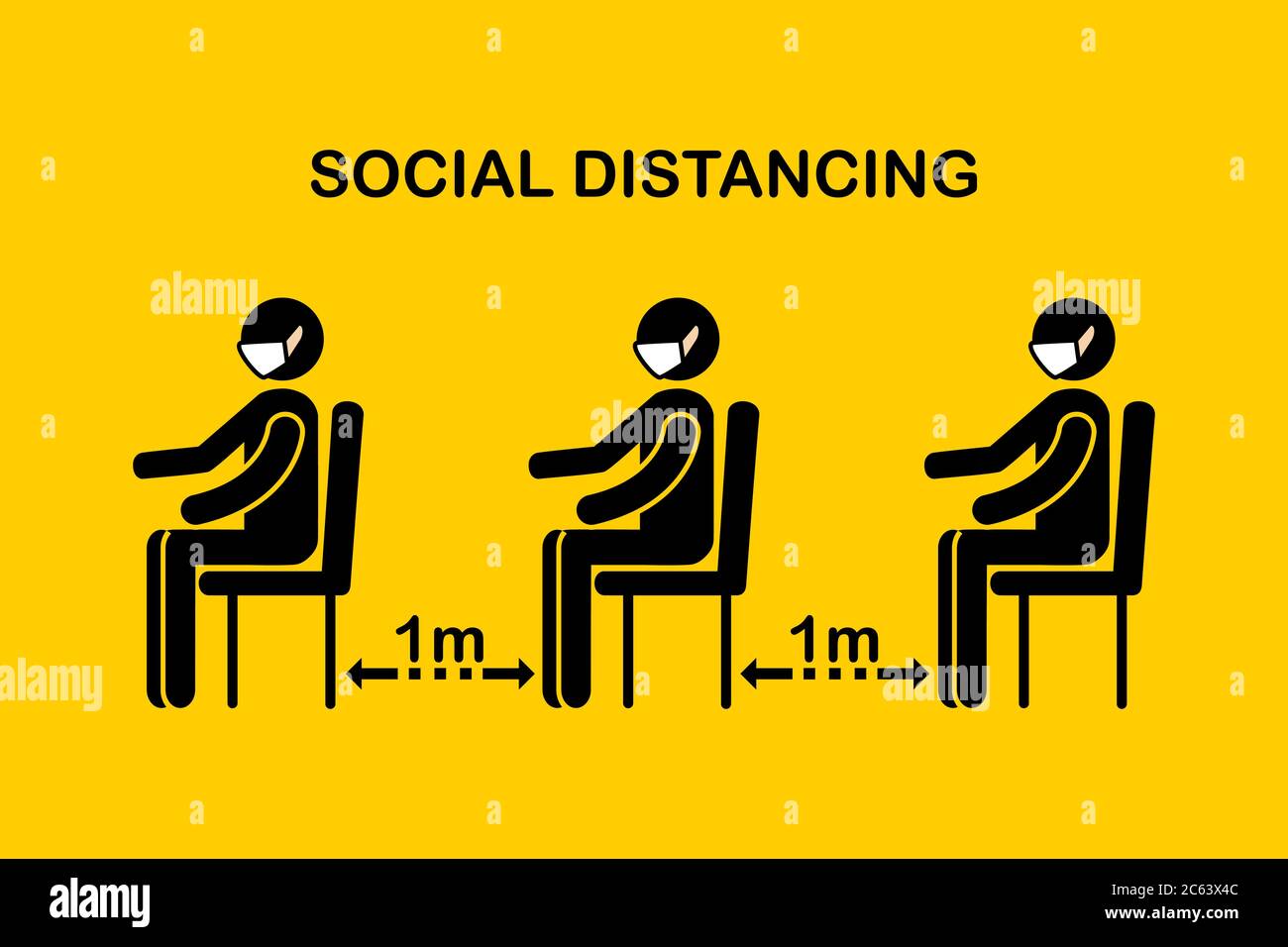 Sign symbol icon vector.People siting on chair keep safe distance queue ...