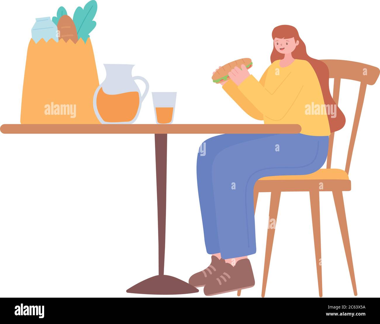 restaurant social distancing, woman eating sandwich at table, covid 19 ...